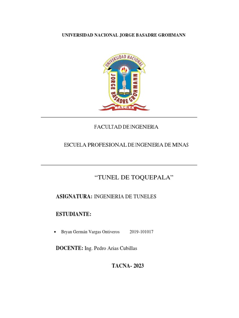 Tuneles de Toquepala - Bryan Vargas Ontiveros | PDF | Túnel | Minería