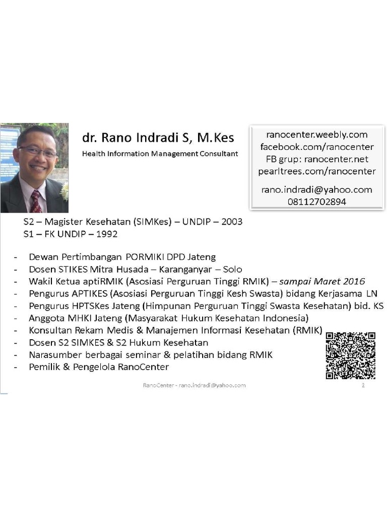 CV Dr. Rano Indradi Sudra, M.Kes | PDF