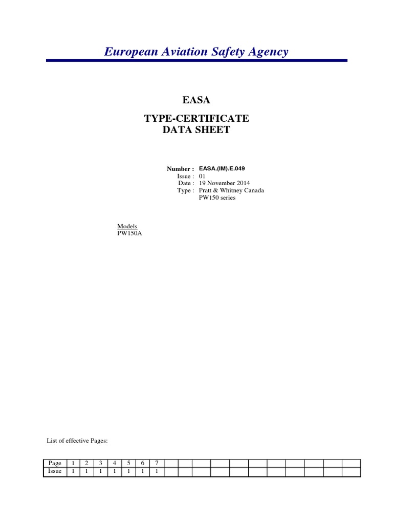 TCDS PW150 Series Issue 01 - 20141119 - 1.0 | PDF | Jet Fuel | Jet Engine