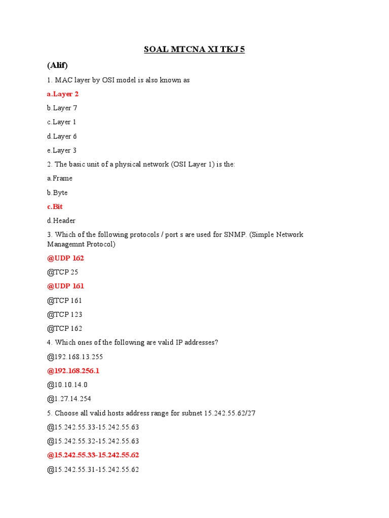 MTCNA XI TKJ 5 Questions | PDF | Ip Address | Router (Computing)