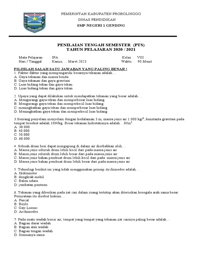 Soal PTS IPA 8 Genap | PDF | Sains & Matematika