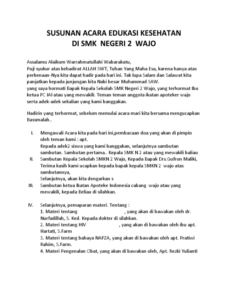 SUSUNAN ACARA EDUKASI KESEHATAN | PDF