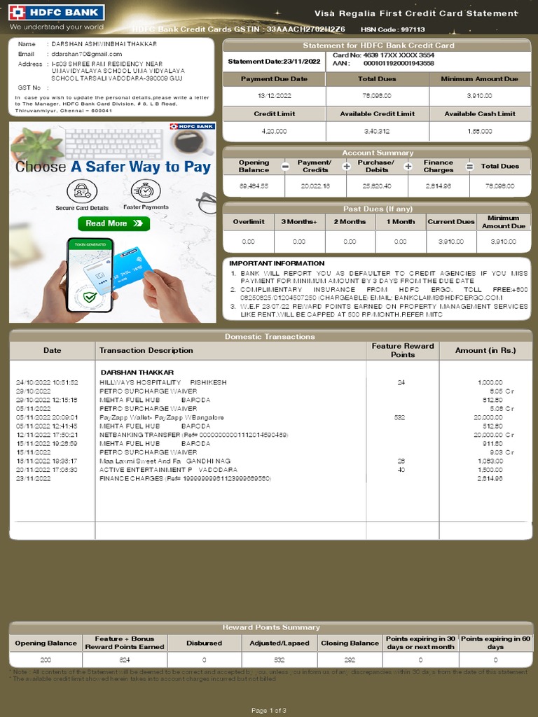 Statement Pdf Credit Card Banks
