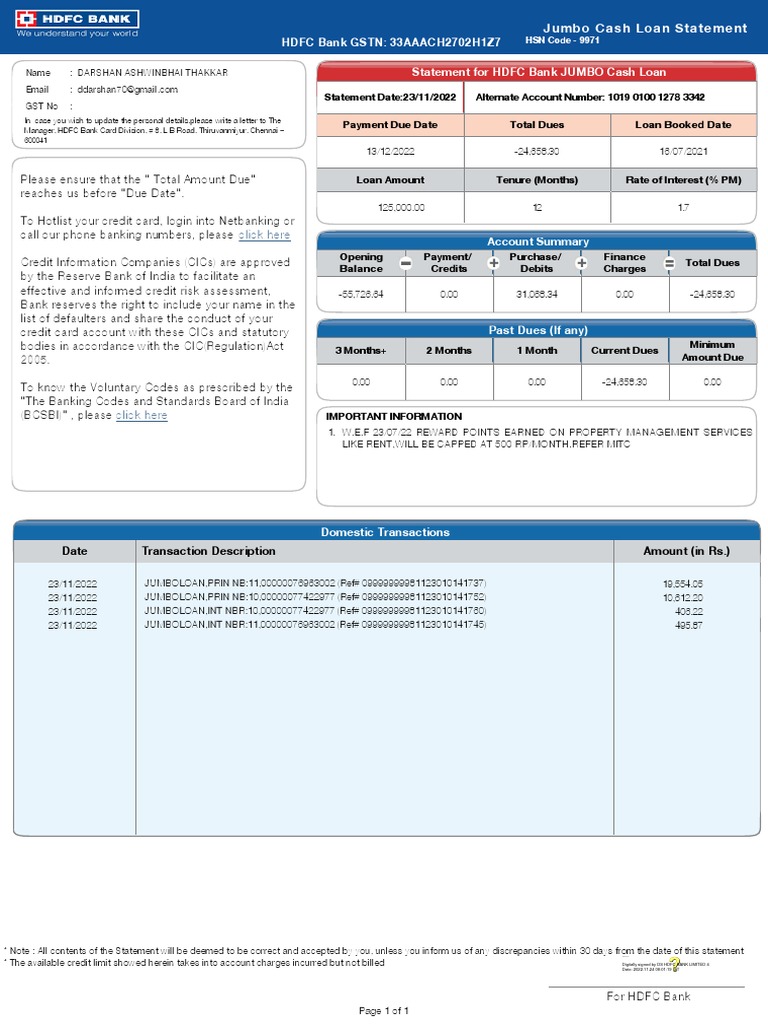 Jumbo Cash Loan Statement Summary | PDF | Credit Card | Banks