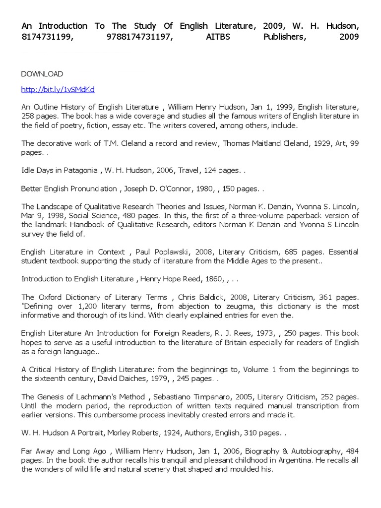 An Introduction To The Study of English Literature PDF | PDF