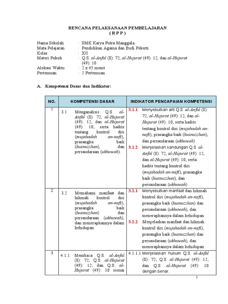 3 Contoh RPP PAI Kelas X | PDF
