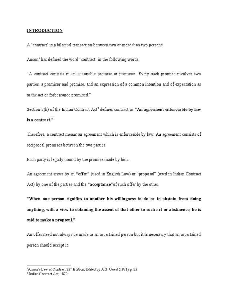 Anson's Law of Contract 23 Edition, Edited by A.G. Guest (1971) P. 23 ...