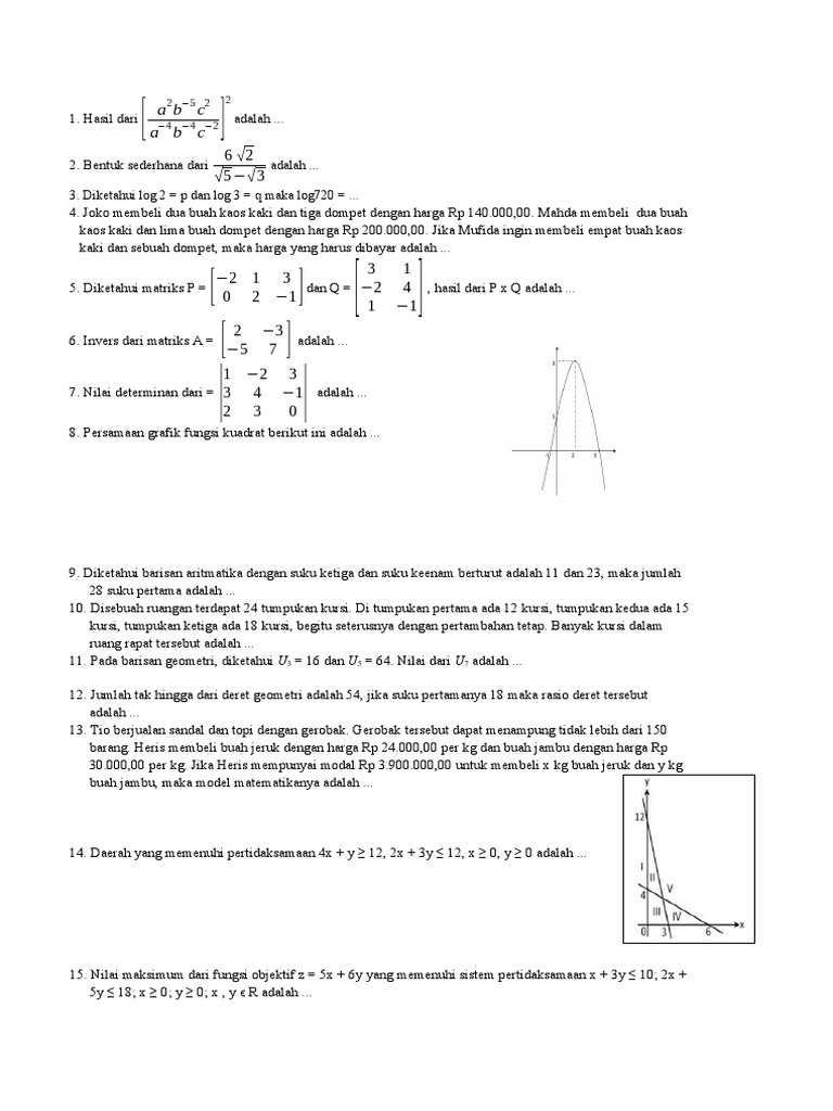 Soal Bayangan Matematika Kelas XII 2023.docx | PDF