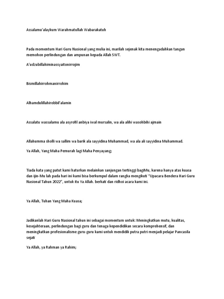 Doa Hari Guru Nasional 2022 | PDF | Karier & Perkembangan | Kajian Bahasa Asing