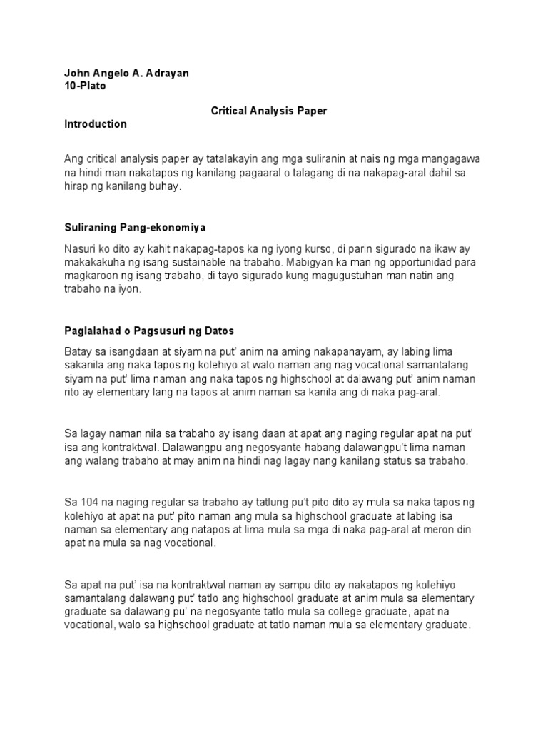 Critical Analysis Paper Adrayan John Angelo A | PDF
