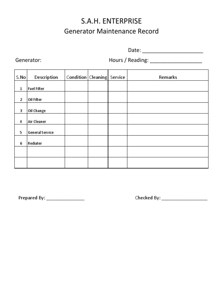 Generators Maintenance Record PDF | PDF