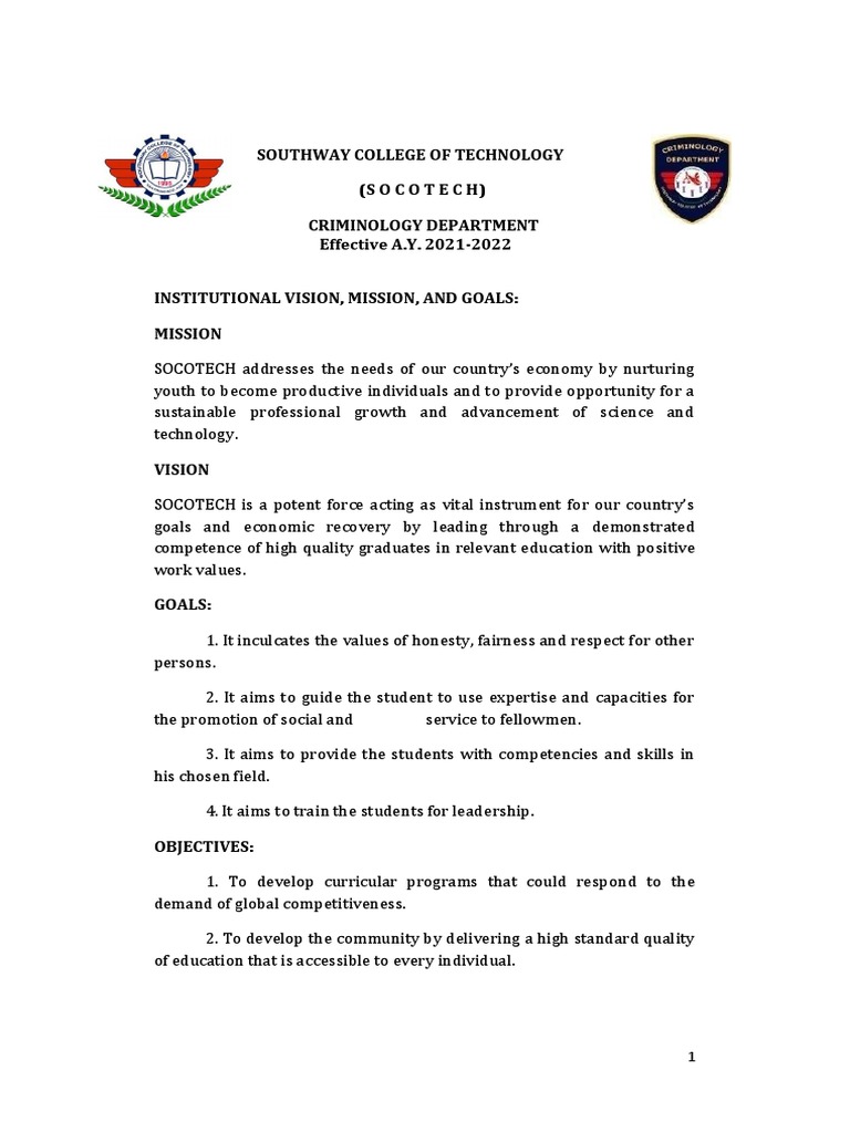 Southway College of Technology (Socotech) Criminology Department ...