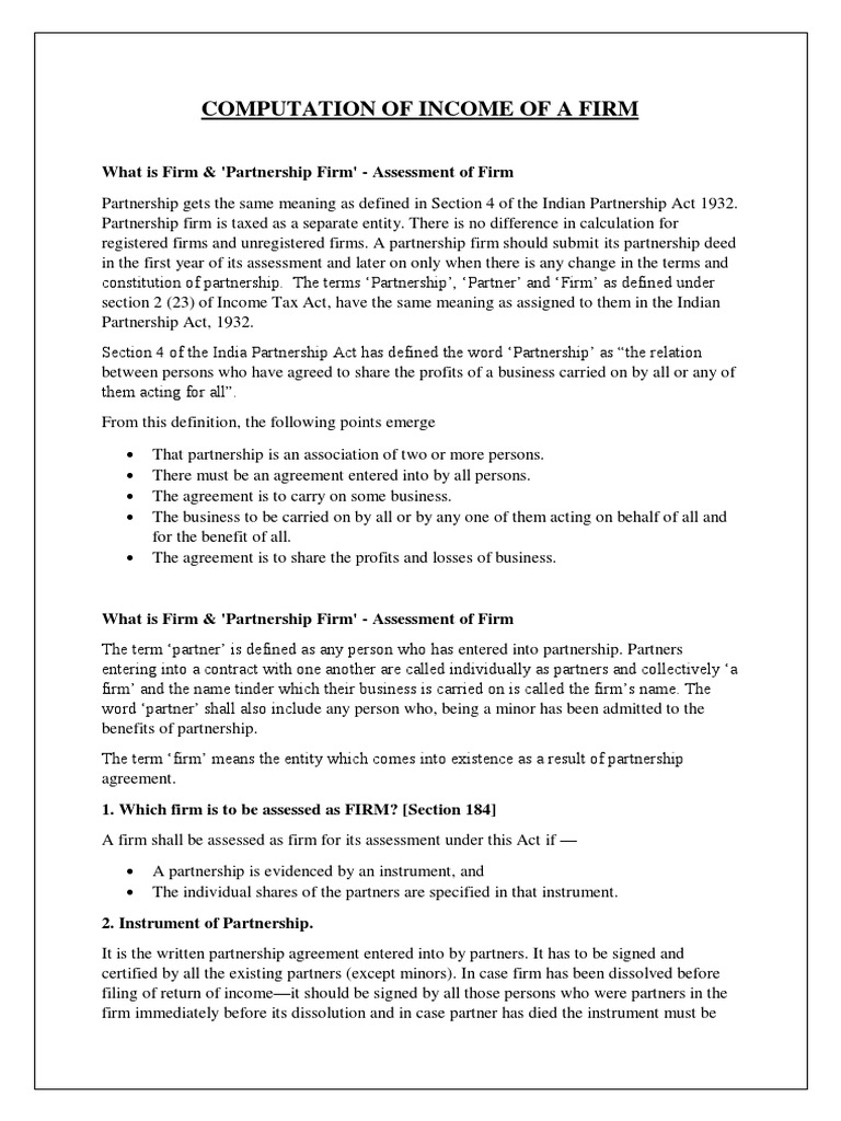 Computation of Income of A Firm | PDF | Partnership | Income Tax