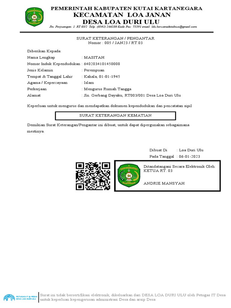 CTH DIGITAL Surat Pengantar RT | PDF