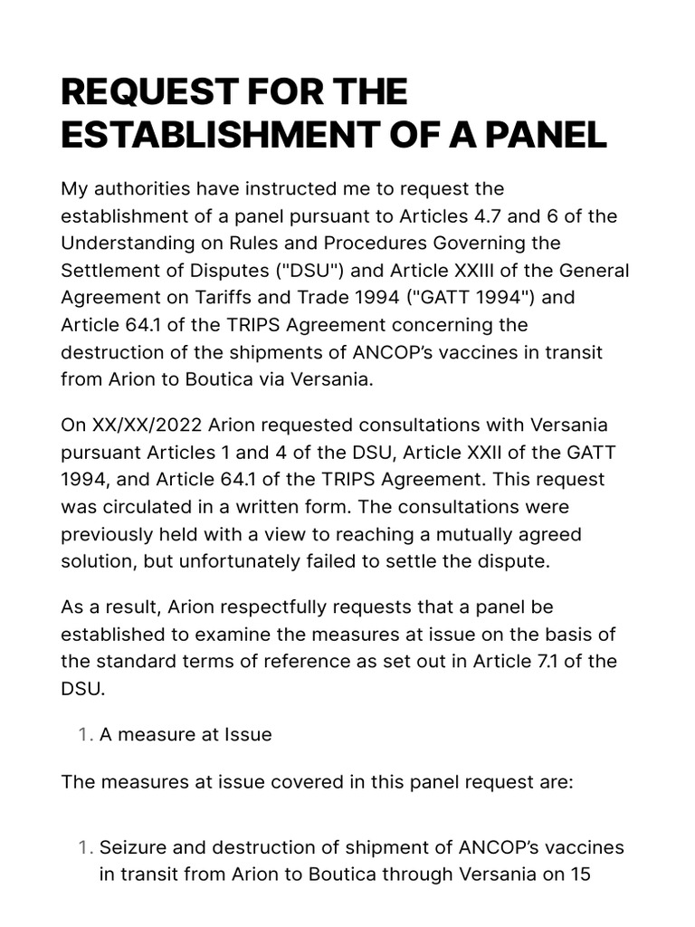 Request For The Establishment of A Panel | PDF | Trips Agreement ...