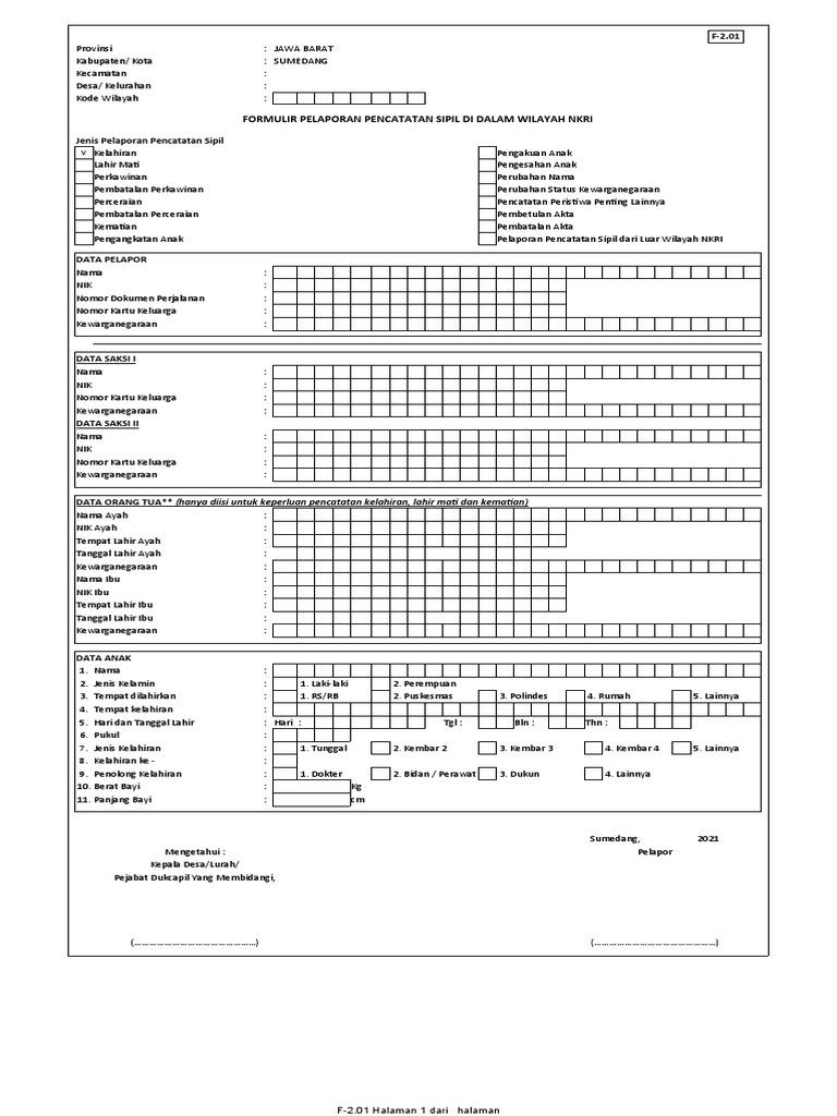 Panduan Formulir Akta Kelahiran F-2.01 | PDF