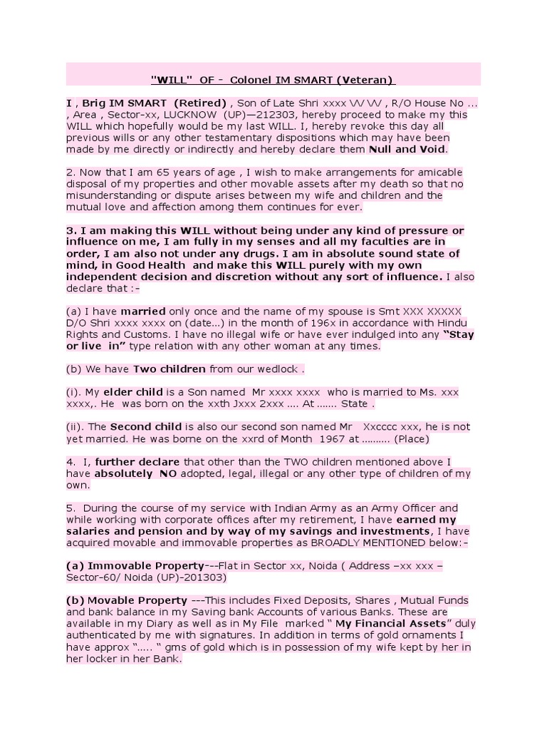 WILL Format | Download Free PDF | Banks | Loans