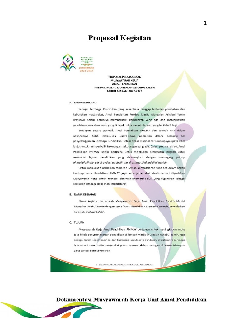 Proposal Kegiatan: Dokumentasi Musyawarah Kerja Unit Amal Pendidikan | PDF