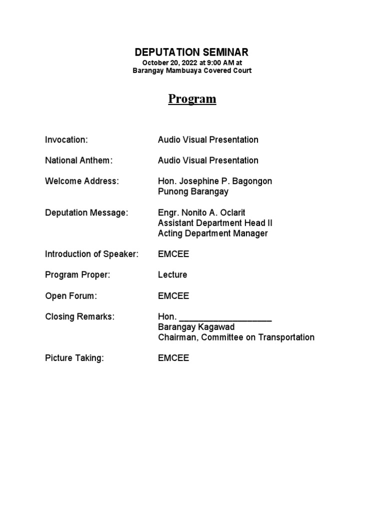 DEPUTATION SEMINAR Program | PDF