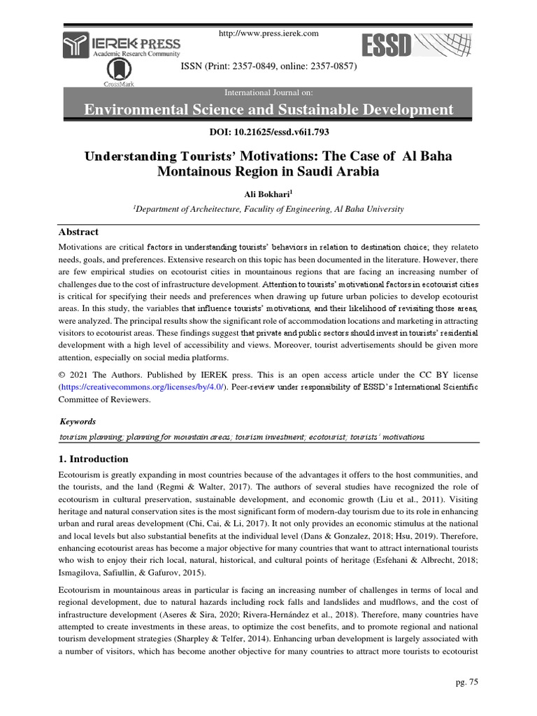 Understanding Tourists' Motivations: The Case of Al Baha Montainous Region in Saudi Arabia ...