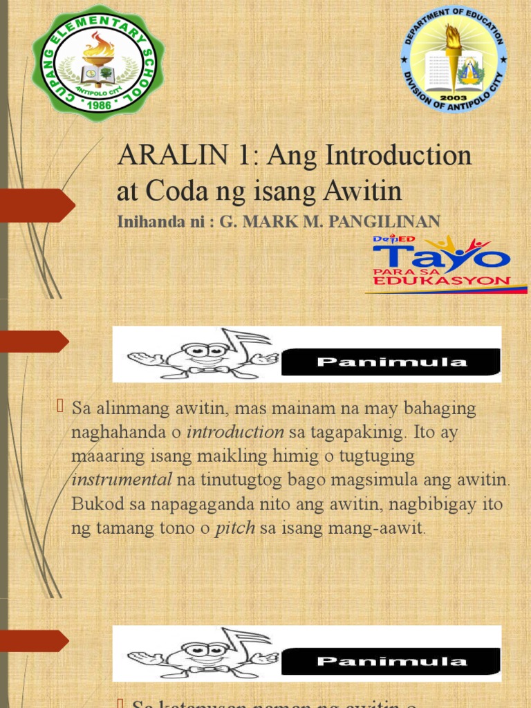 MAPEH 6 PPT Q3 - MUSIC - Aralin 1 - Ang Introduction at Coda NG Isang ... MAPEH 6 PPT Q3 - MUSIC - Aralin 1 - Ang Introduction at Coda NG Isang ...