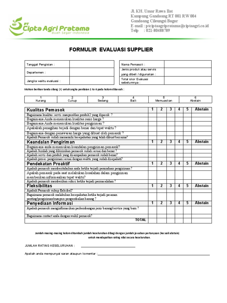 Form Evaluasi Supplier | PDF Form Evaluasi Supplier | PDF