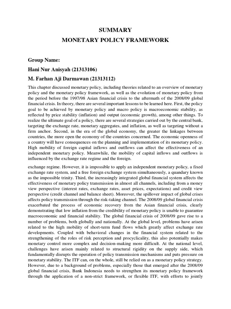 Monetary Policy Framework | PDF | Monetary Policy | Macroprudential ...