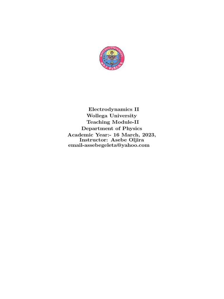 Electrodynamics II Note Wollega 2023 | PDF | Magnetic Field | Electric ...