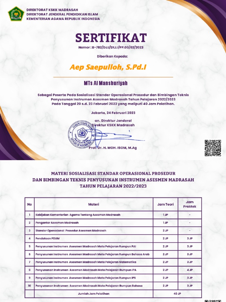 SERTIFIKAT SOP - Aep Saepulloh, S.Pd.I | PDF