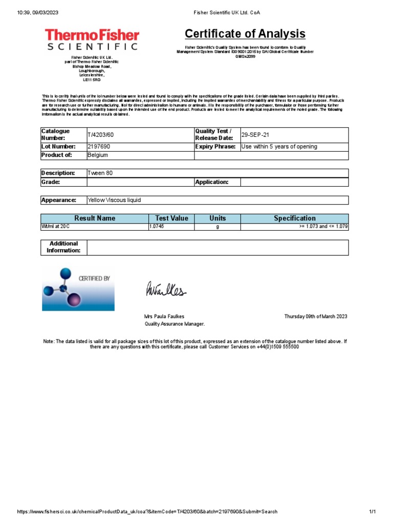 Tween 80 CoA | PDF | Business