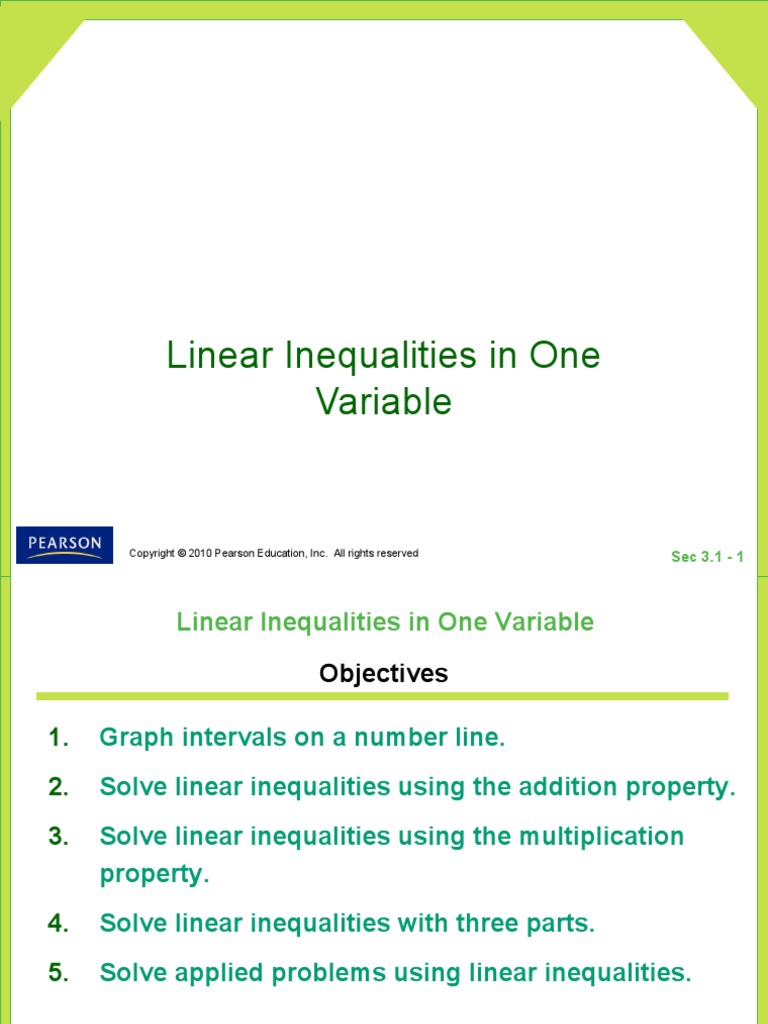 Inequalities in One Variable | PDF | Inequality (Mathematics) | Equations