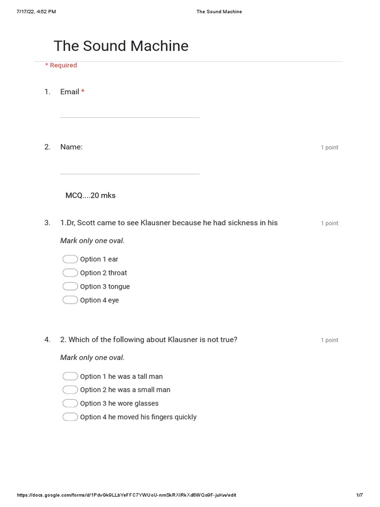 The Sound Machine.... MCQ - Google Forms | PDF