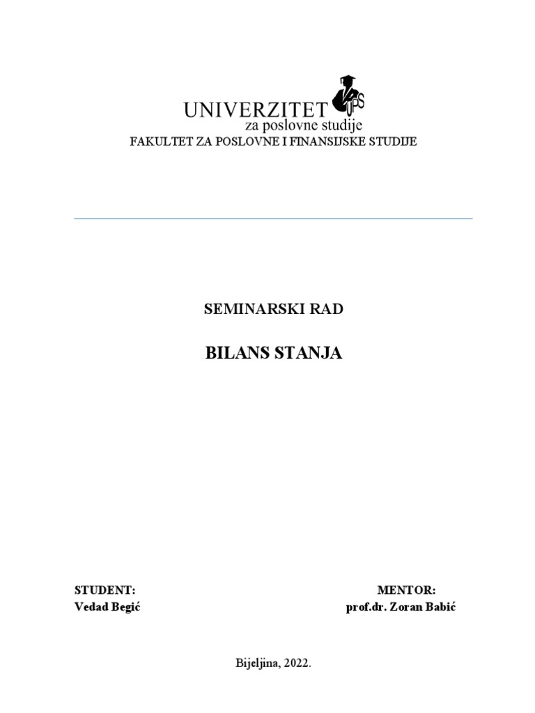 Početni Rad BILANS STANJA | PDF