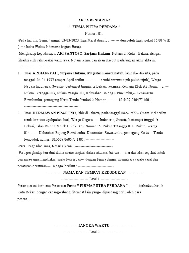Akta Pendirian Firma | PDF