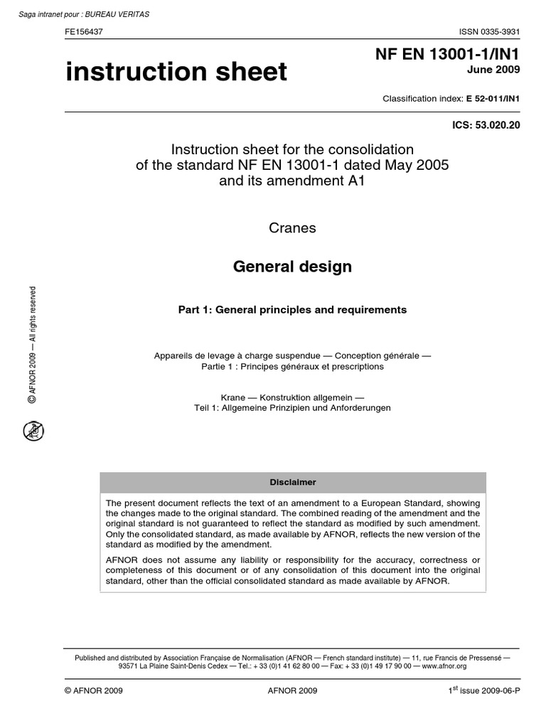 Instruction Sheet: NF EN 13001-1/IN1 | Download Free PDF | Directive (European Union)