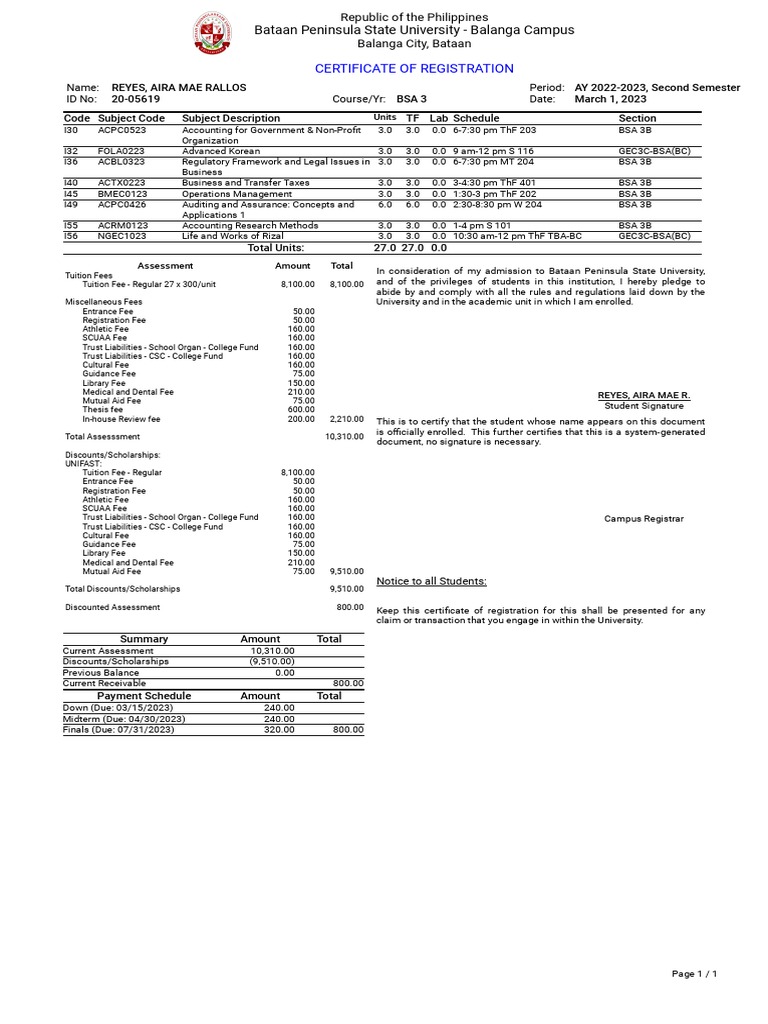 Bataan Peninsula State University - Balanga Campus: Certificate of ...