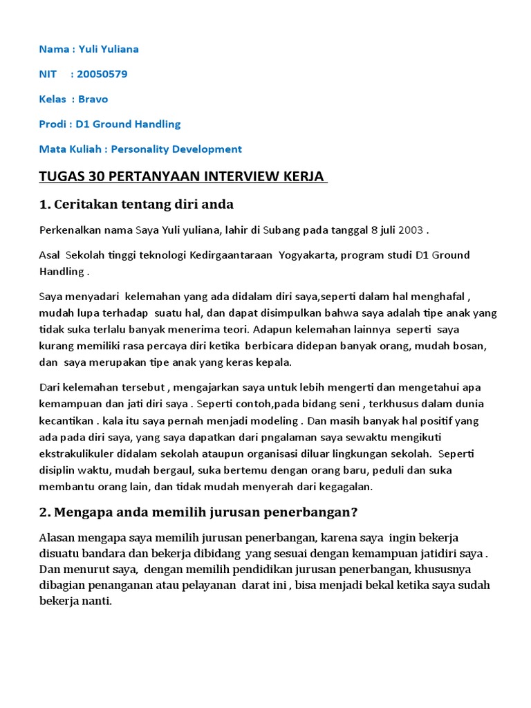 Wawancara Kerja: Profil dan Visi Yuli Yuliana | PDF