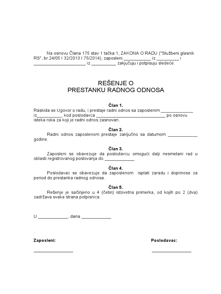 Raskid Radnog Odnosa ISTEK UGOVORA | PDF