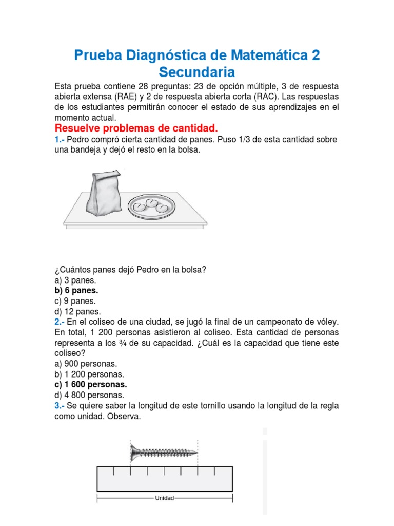 Prueba Diagnóstica Matemática 2º Sec. | PDF