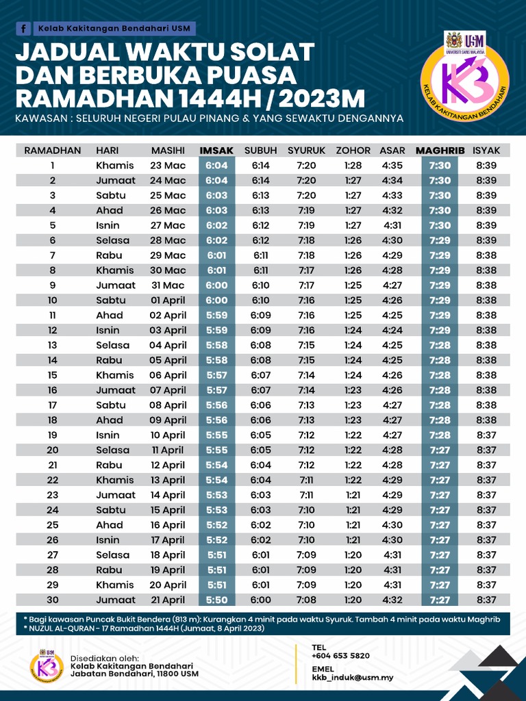 Taqwim Ramadhan KKB 2023 | PDF | Fasting | Observances Set