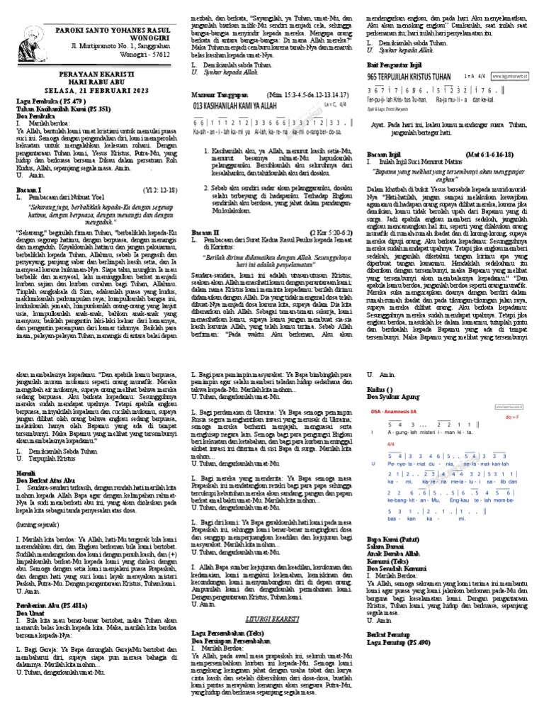 Teks Misa Rabu Abu | PDF