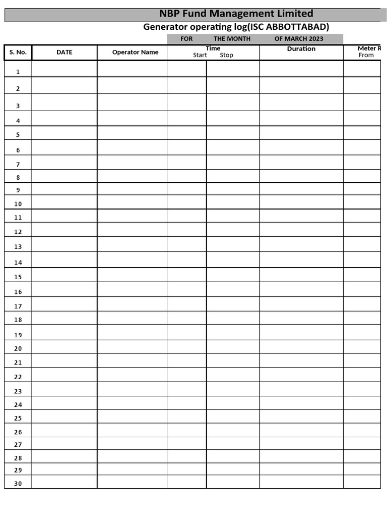 Generator Log Book | PDF