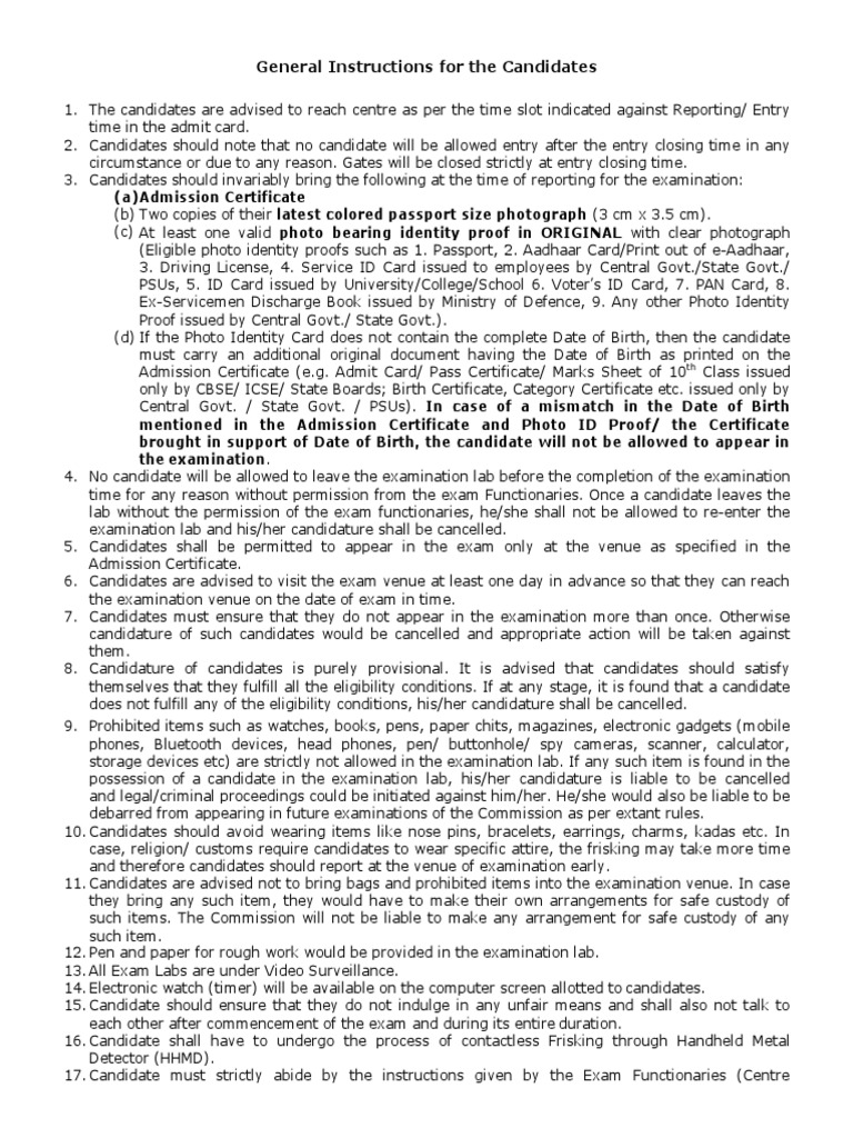 New Important Instructions For CHSL 2022 PDF | PDF | Identity Document