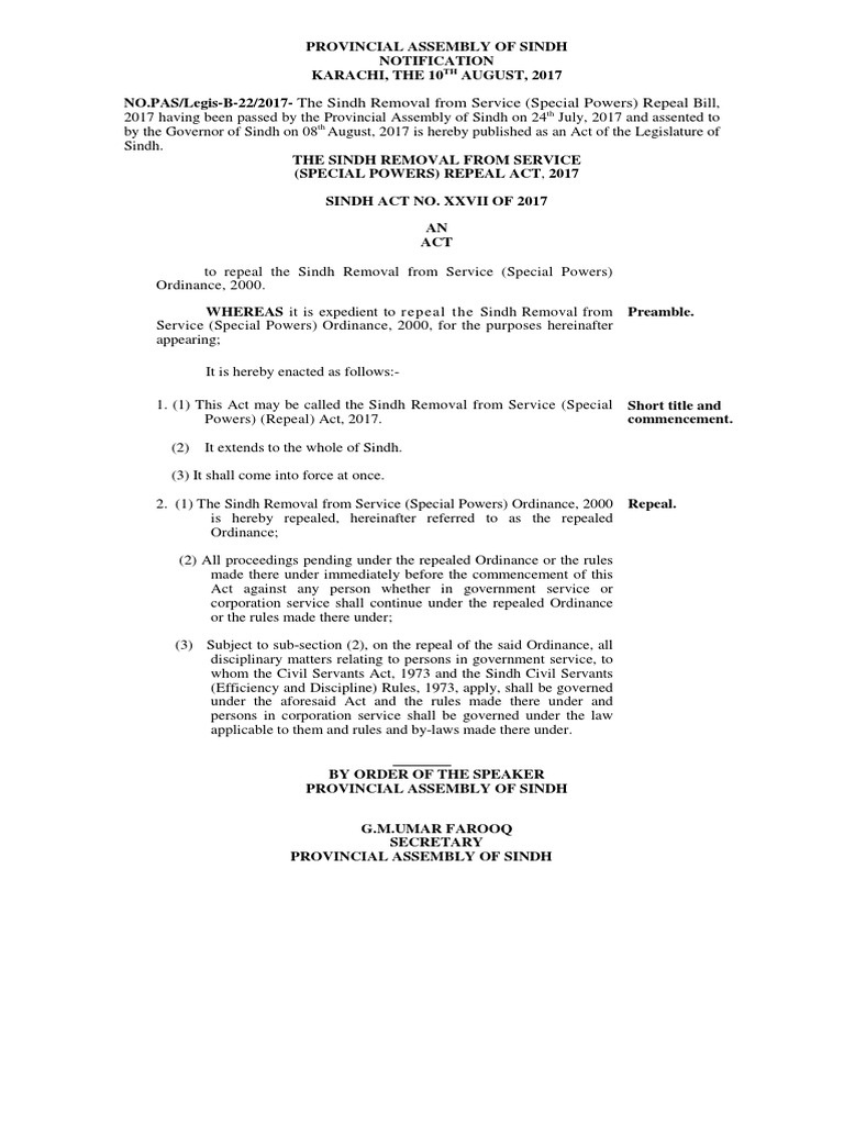 Sindh Act No - XXVII of 2017 | PDF