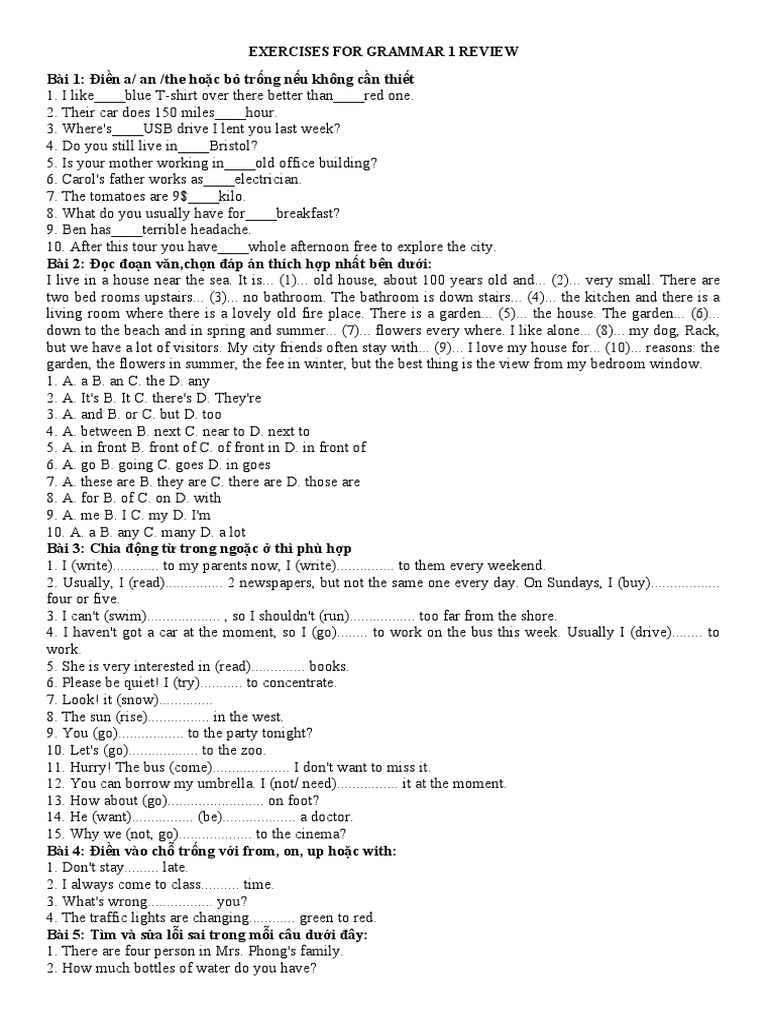 Exercises For Grammar 1 Review | PDF