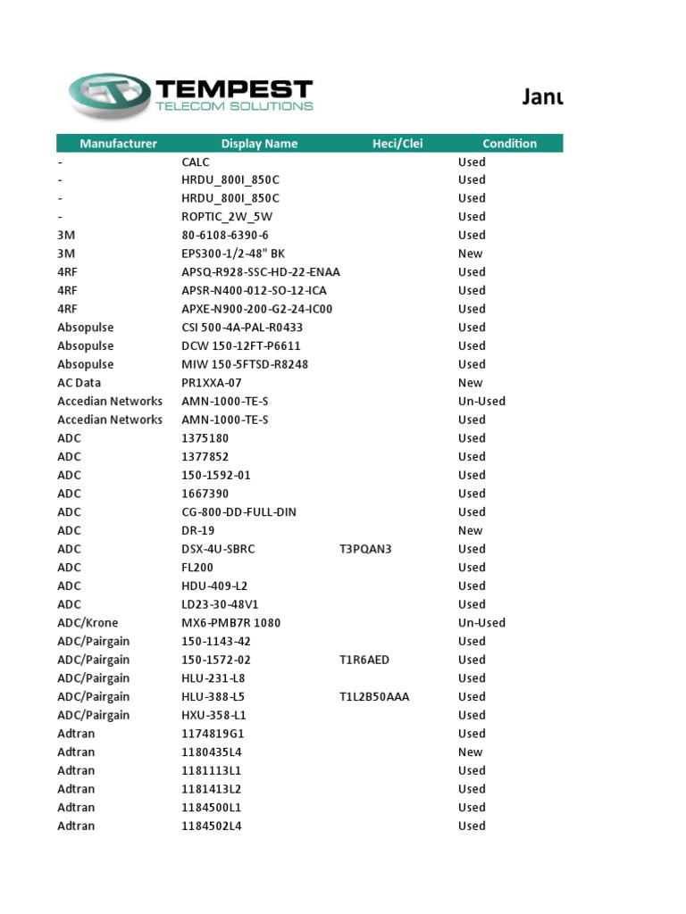 Tempest January 2020 Inventory 1 | PDF | Publicly Traded Companies Of ...