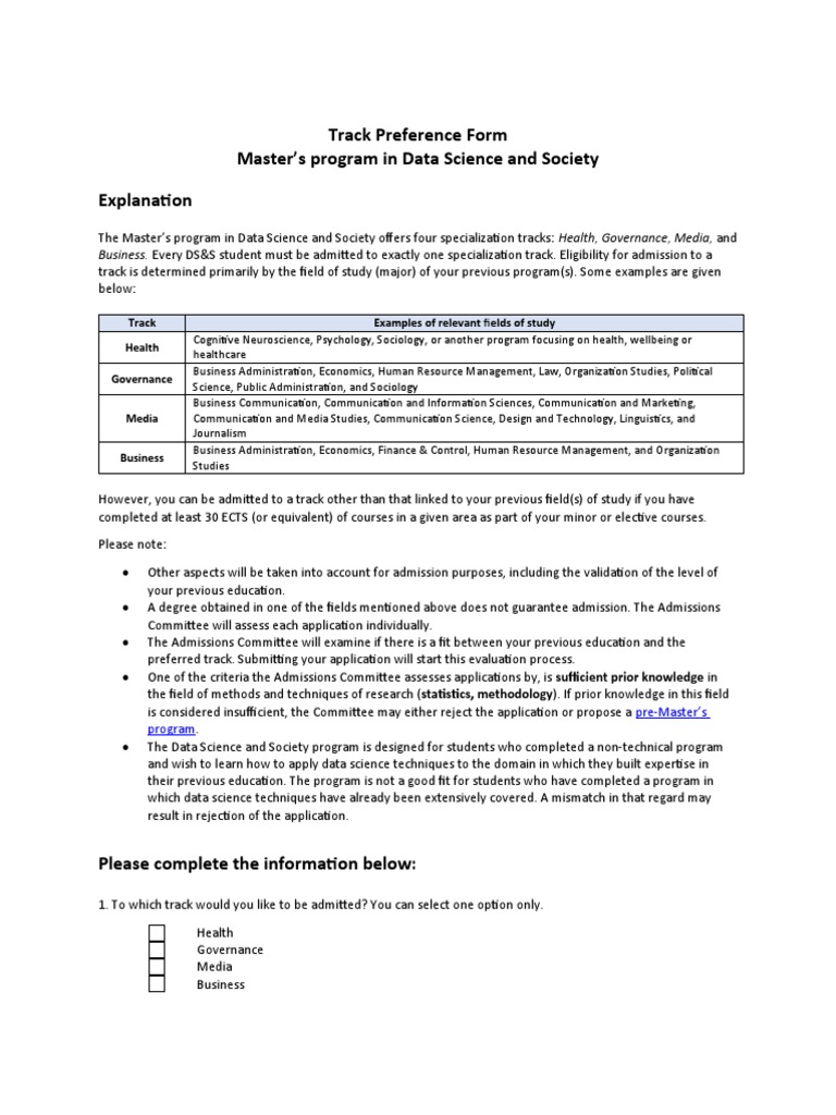 DSS Track Preference Form 2022-2023 F | PDF | Master's Degree ...
