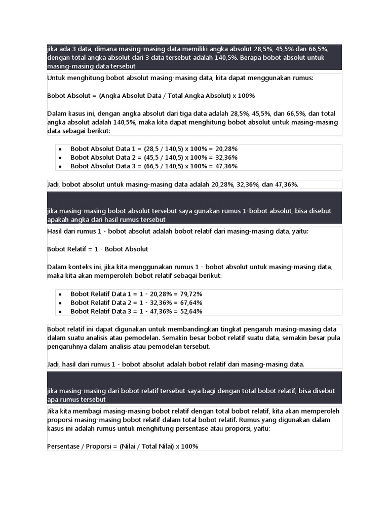 Menghitung Bobot Absolut dan Relatif | PDF
