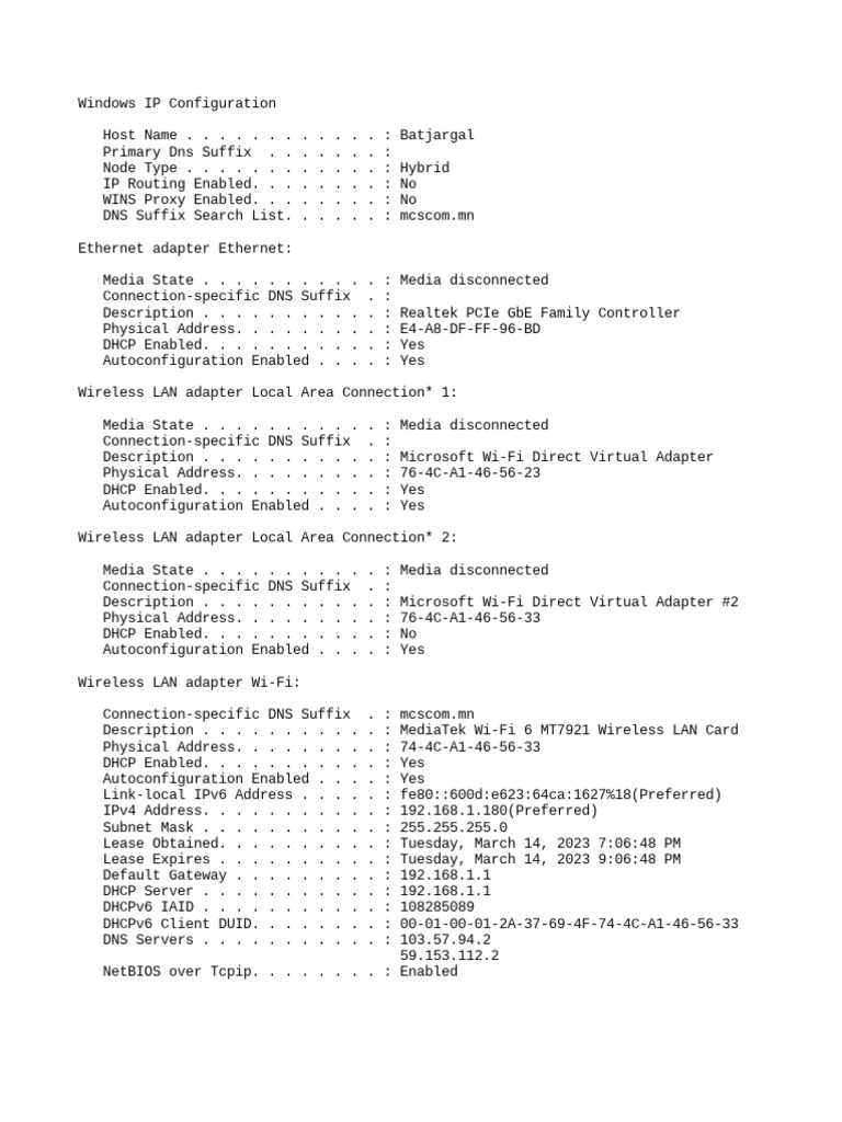 Ipconfig All Pdf Internet Architecture Service Industries