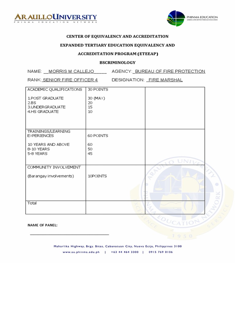 TAB A ETEEAP Enrollment Form TO FILL UP AND PRINT | Download Free PDF ...